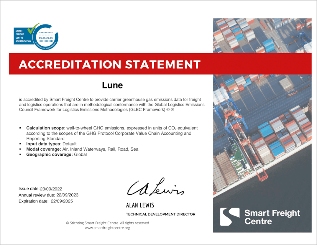 Lune’s logistics emissions calculations accredited by Smart Freight ... Lune’s logistics emissions calculations accredited by Smart Freight ...